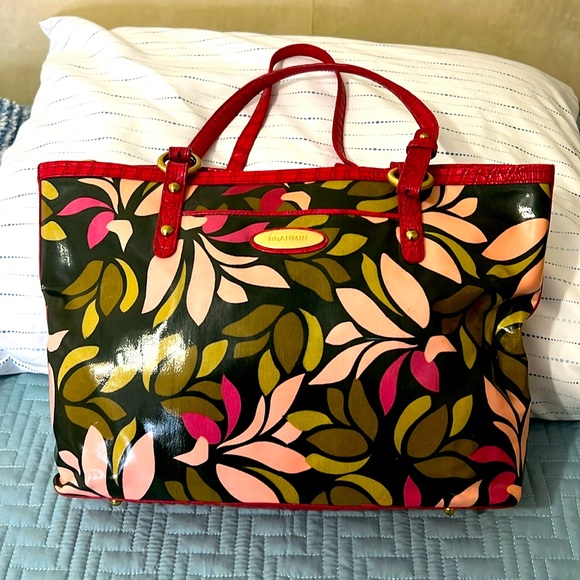 Brahmin | Bags | Brahmin Rare Oil Cloth Handbag With Leather Trim ...